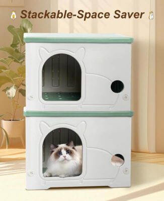 Indoor Outdoor Plastic Cat House Weatherproof Stackable Cat House Shelter